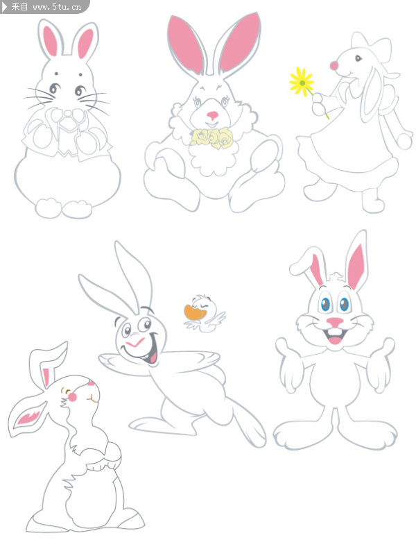 卡通可爱线条兔子矢量图片-矢量素材-百图汇设计素材