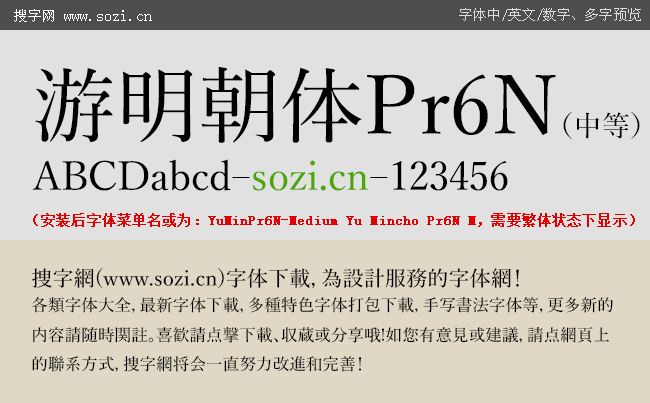 游明朝体Pr6N体（Yu Mincho Pr6N M）-字体下载-百图汇设计素材